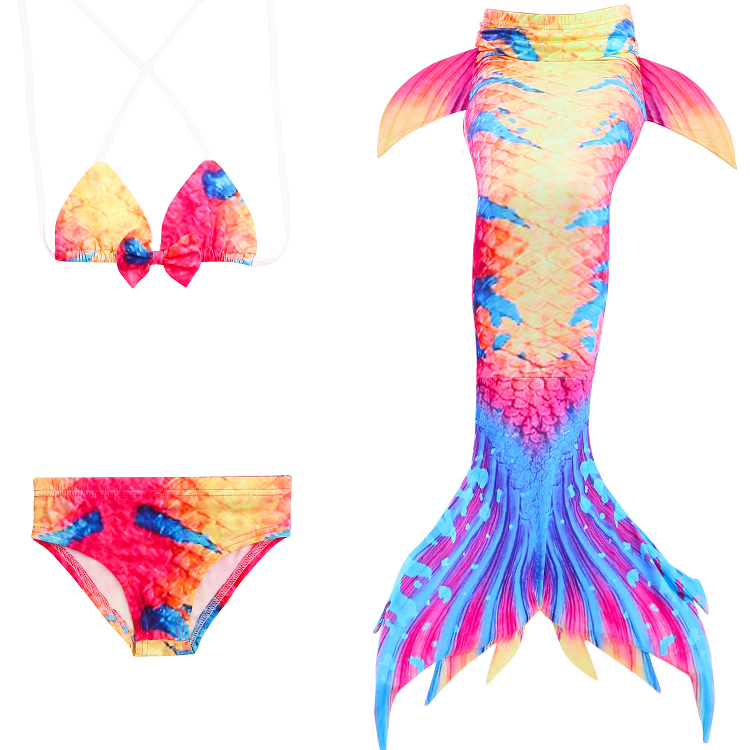 4PCS/Set Yellow Swimmable Mermaid Tail With Monofin Girls Swimwear ...
