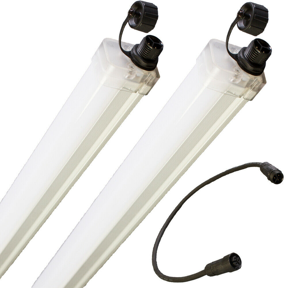 2X Tri proof 4FT LED TUBE LIGHT 30W WATERPROOF + POWER & 1FT LINK CABLE ...