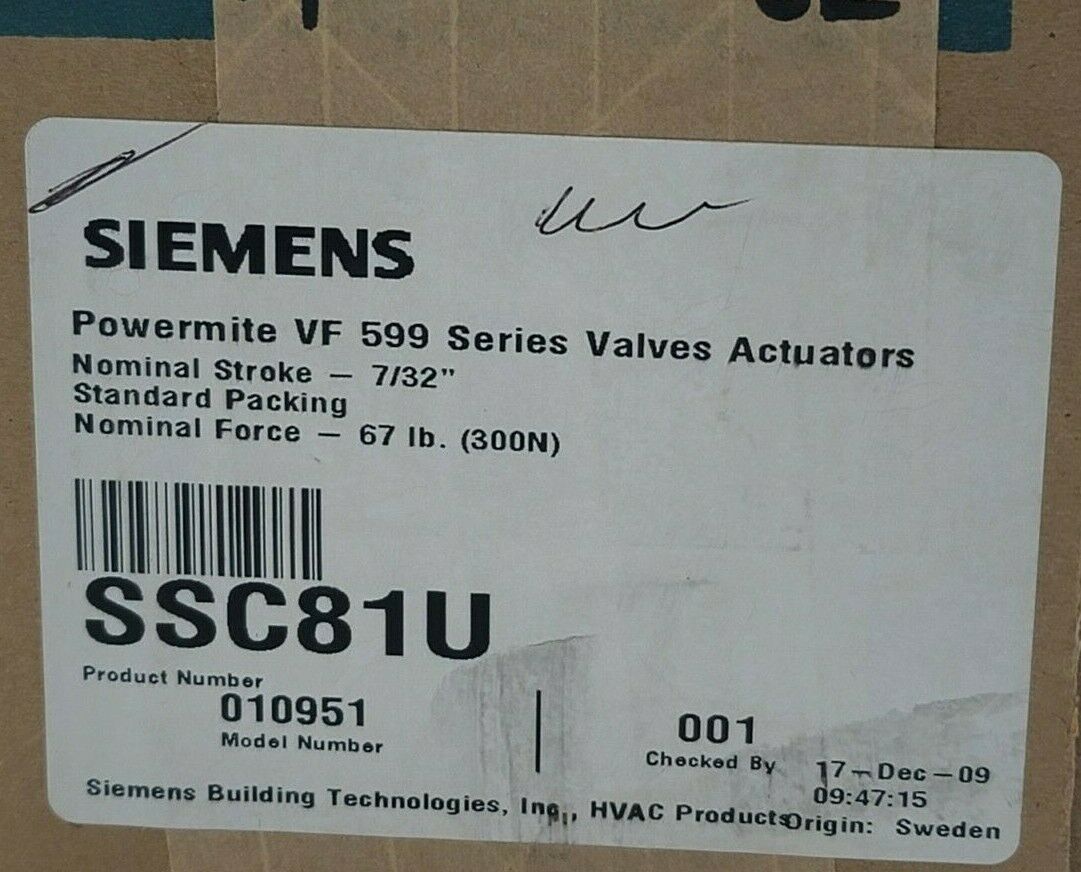 NIB SIEMENS SSC81U POWERMITE VF 599 SERIES VALVE ACTUATOR STROKE 7/32 ...