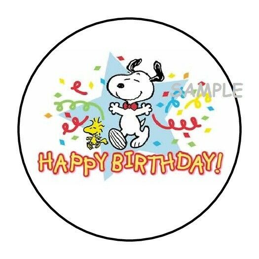 30 HAPPY BIRTHDAY SNOOPY ENVELOPE SEALS LABELS STICKERS 1.5" ROUND ...