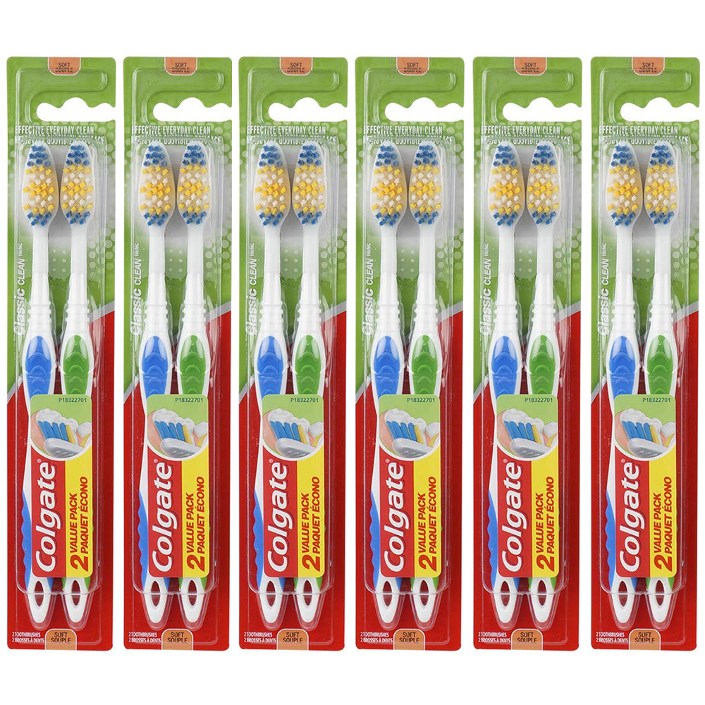 Pack of (6) New Colgate Classic Clean Full Head Toothbrush, Soft, 2 ...