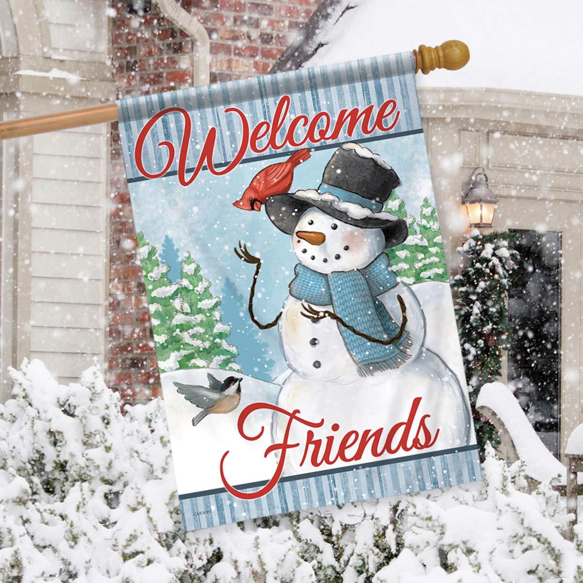 Snowman & Friends Winter House Flag-Double Sided, 28" x 40" - Flags