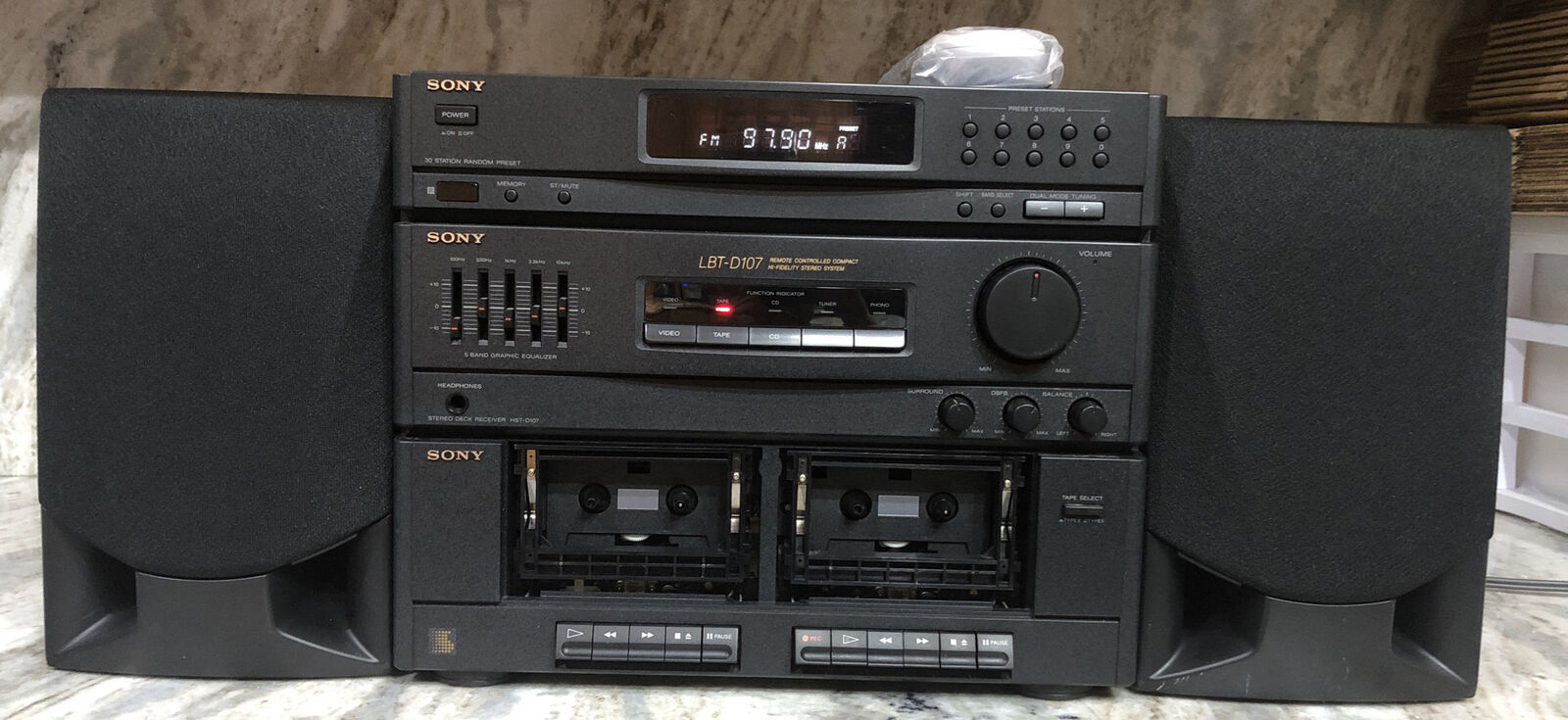 VINTAGE SONY LBT-D107 AM/FM Rem Home System W Dual Cassette & 2 Sharp ...