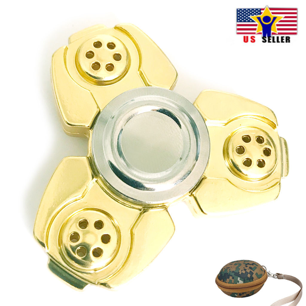 Case Metal Tri Three Fidget Heavy Weight Long Spinner Gold Premium Ball ...