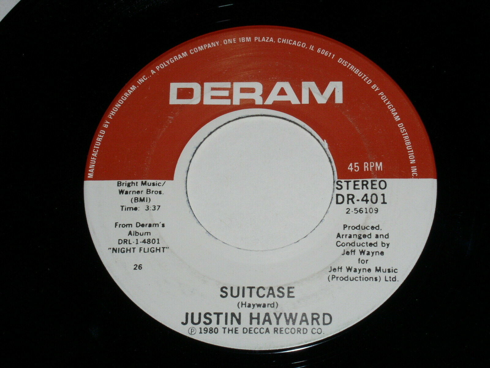 Justin Hayward Night Flight Suitcase 45 Rpm Record Deram Label - Vinyl ...