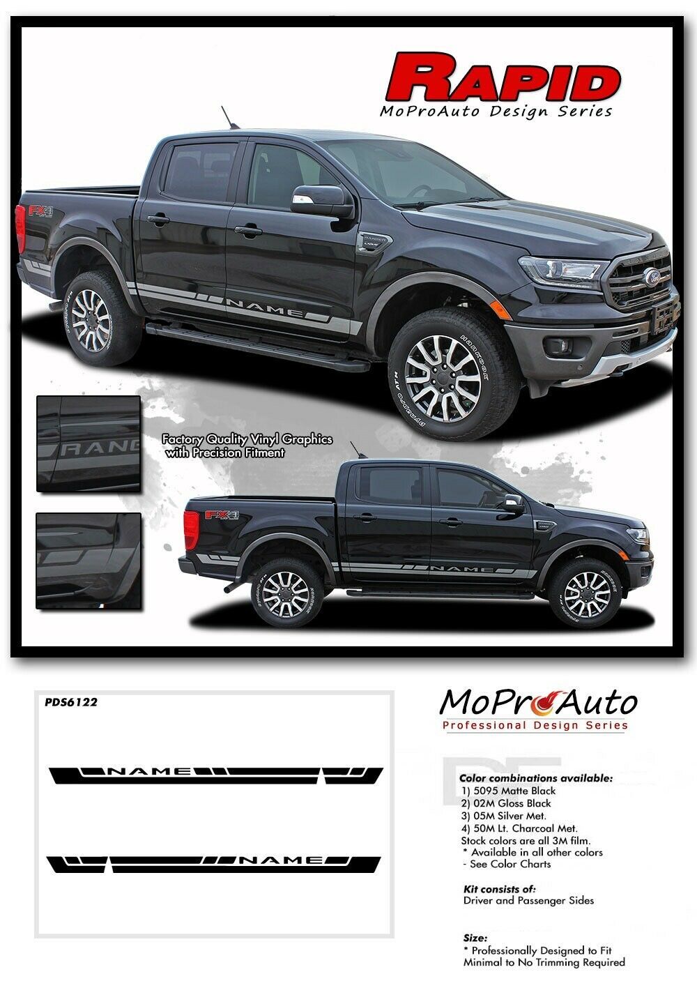2019 Ford Ranger Decals Rocker Panel Stripes Vinyl Graphics RAPID ...