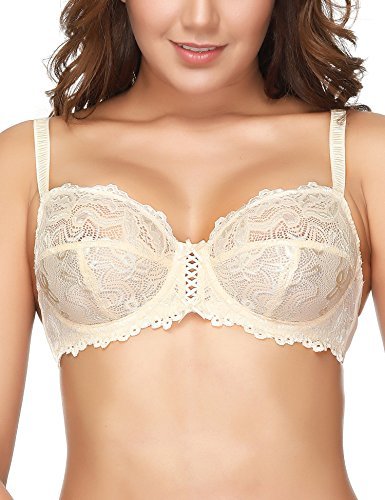 Wingslove Womens Full Coverage Non Padded Bra Soft Cup Floral Lace