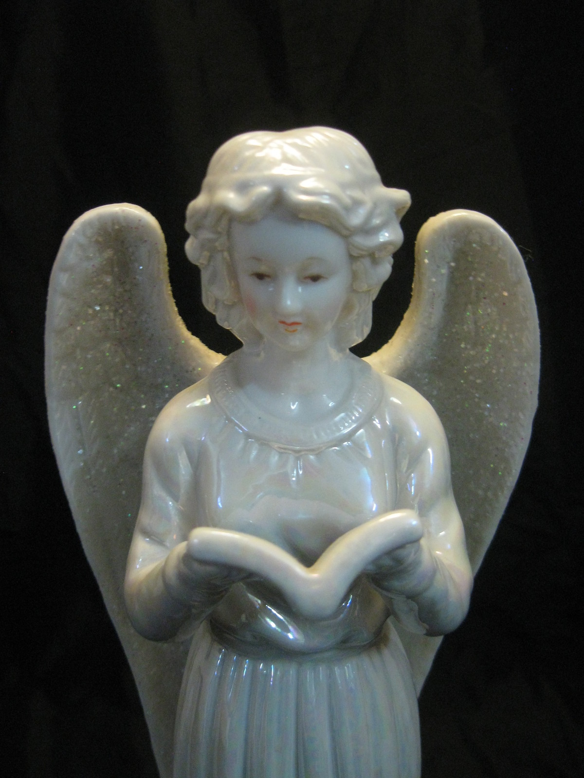 Ceramic Porcelain? Angel Figurine 11 3/4" White Glitter Pewter ...
