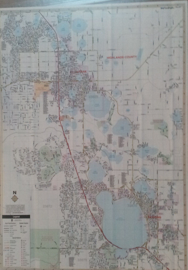 Avon Park Lake Placid Sebring FL Laminated Wall Map (K) - US