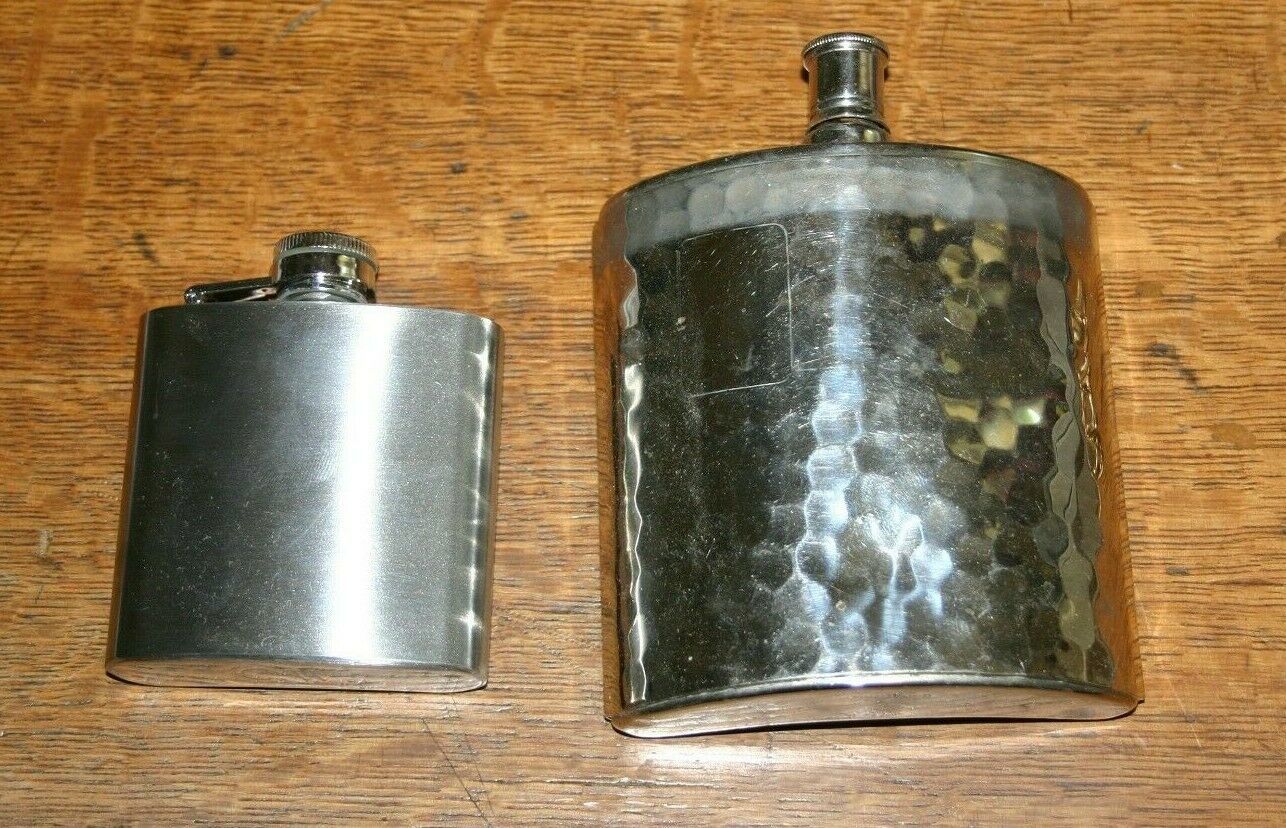 VTG AHS HAMMERED TIN METAL 15oz HIP FLASK US OCCUPIED ZONE WEST GERMANY ...