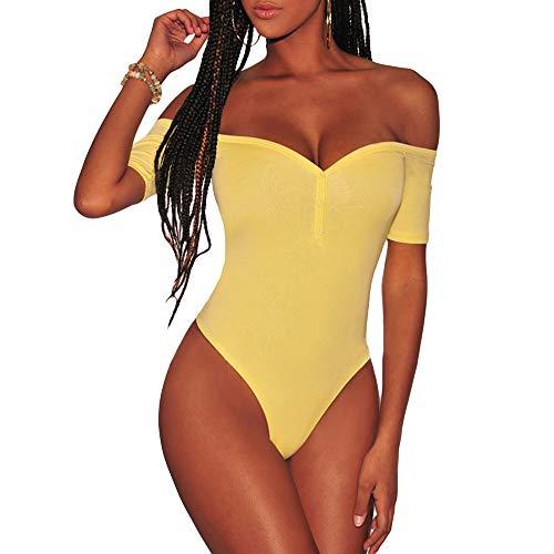 Ancapelion Womens Off Shoulder Short Sleeve Bodysuit Sexy Stretchy
