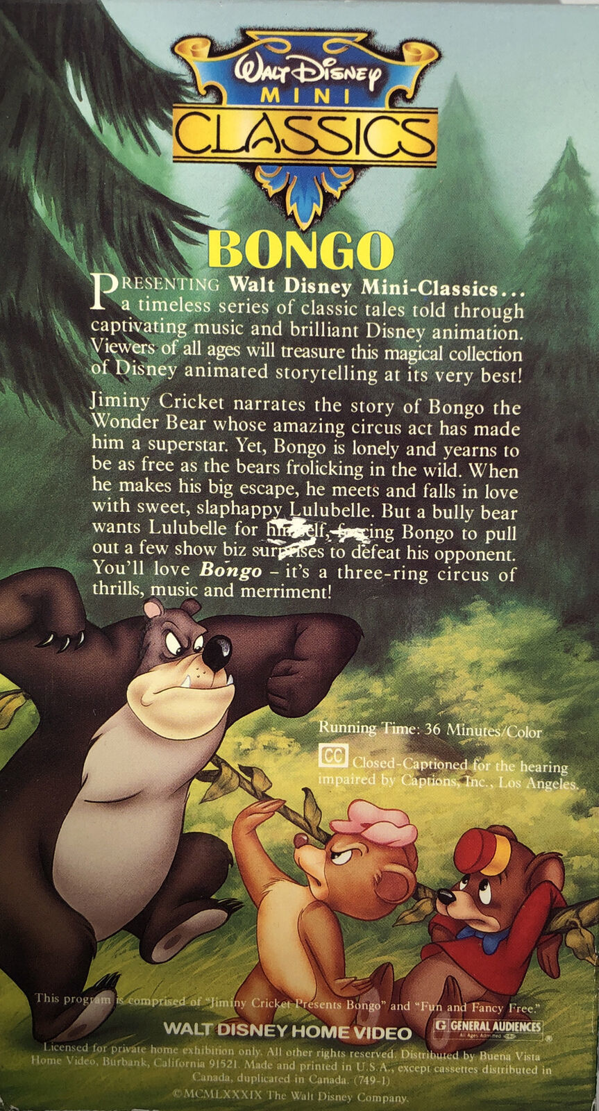 Walt Disney Mini Classics BONGO(VHS 1991)TESTED-RARE VINTAGE ...