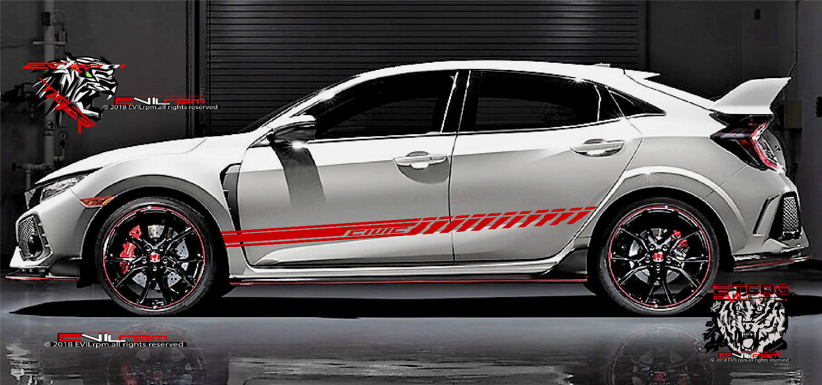 Pair side decal sticker stripe kit for Honda Civic hatchback 2015 2016 ...