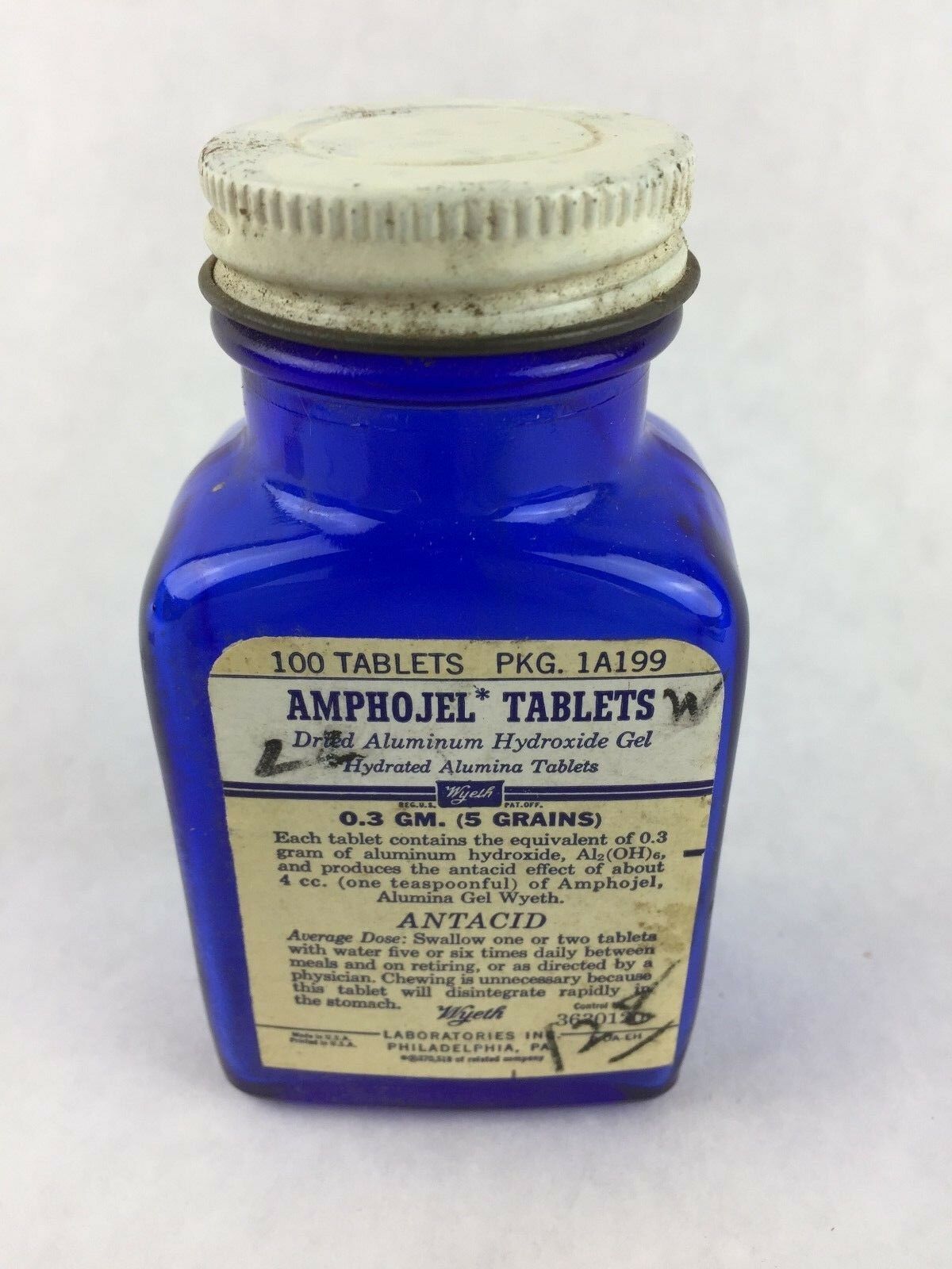 Vintage Pharmacy Medicine Amphojel Tablets Antacid Wyeth Blue Bottle ...