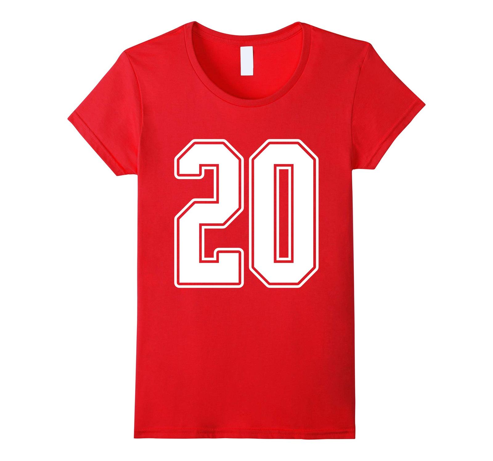 New Tee - #20 White Outline Number 20 Sports Fan Jersey Style T-Tee ...