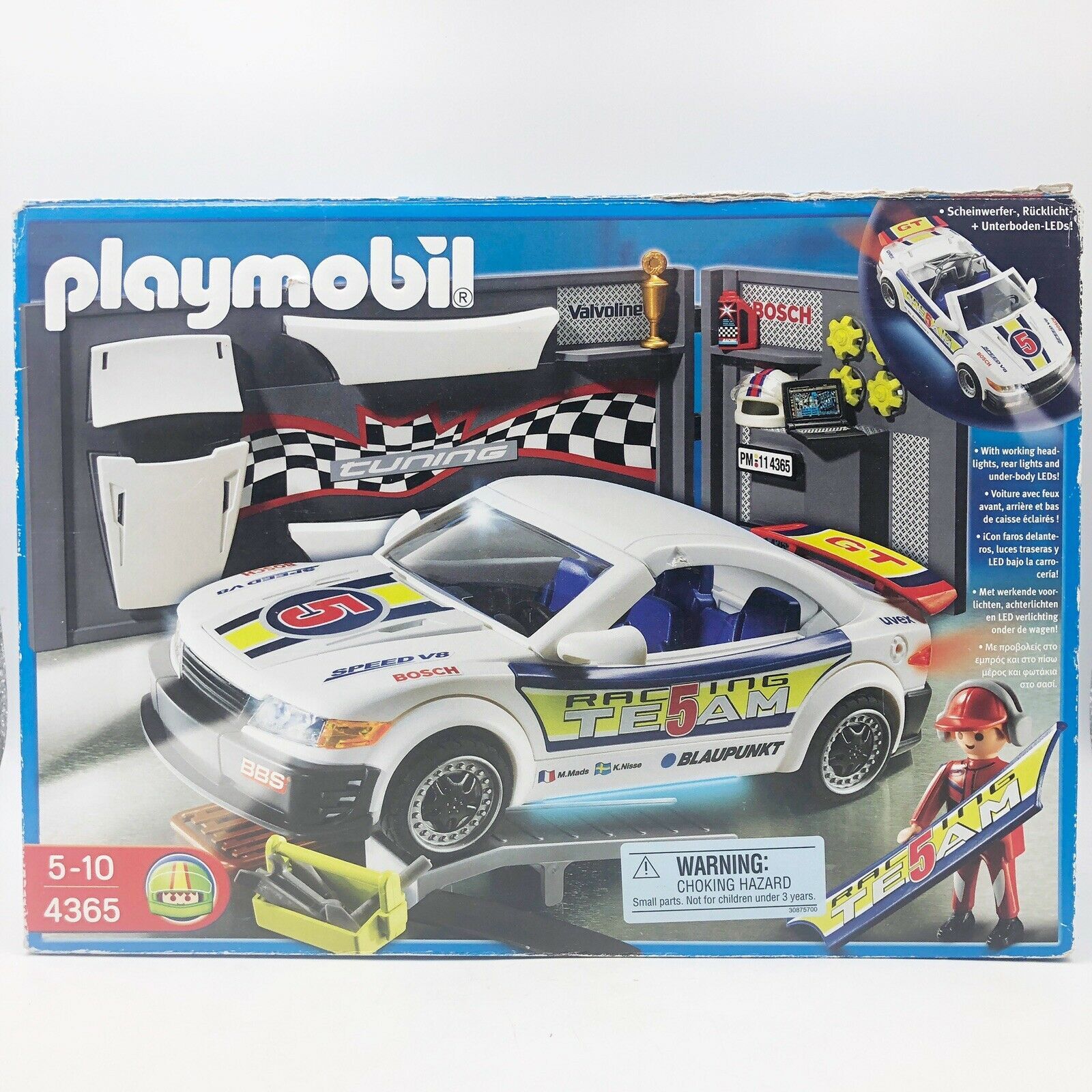 Playmobil Race Car Repair Shop and Race Car with Headlights Set #4365 ...