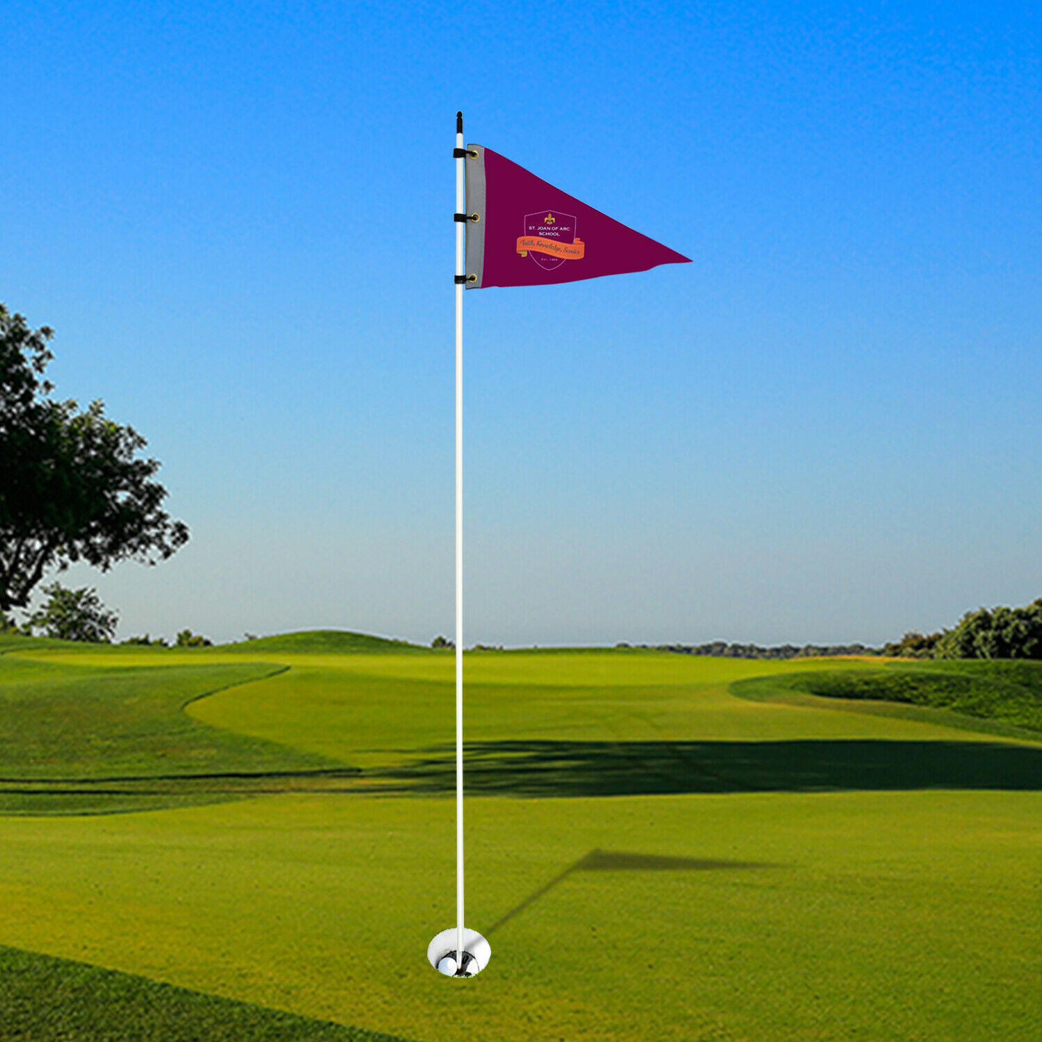 Custom Golf Pin Flag Triangle Shape With Swivel Fiber Pole Cup 19 69 