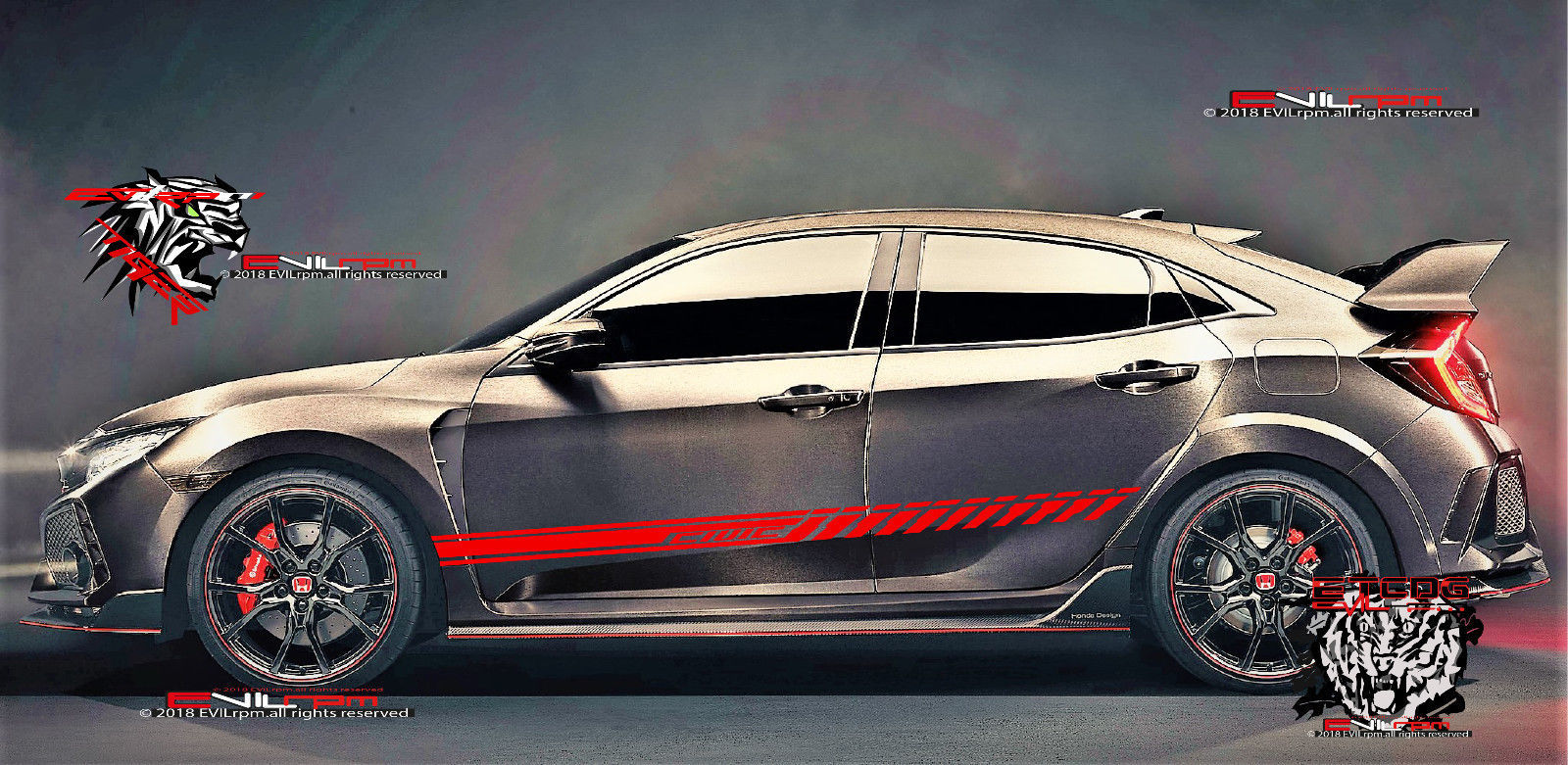 Pair side decal sticker stripe kit for Honda Civic hatchback 2015 2016 ...