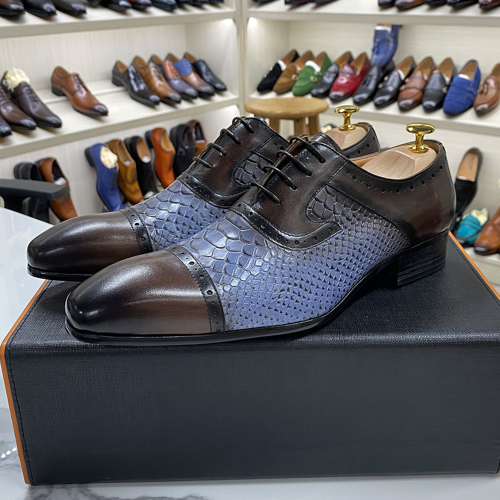 DANIEL WAFER Real Cow Leather Men's Dress Shoes Handmade Lace Up Ox ...