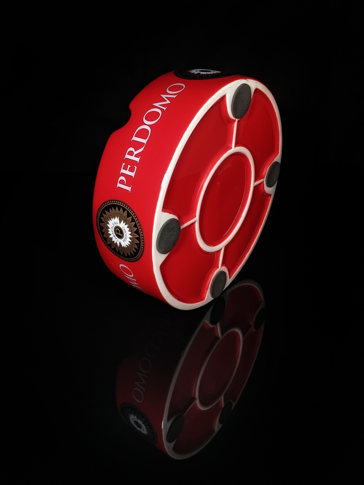 Perdomo Red and Gold Ceramic Large Cigar Ashtray 9" Diameter NIB - Ashtrays