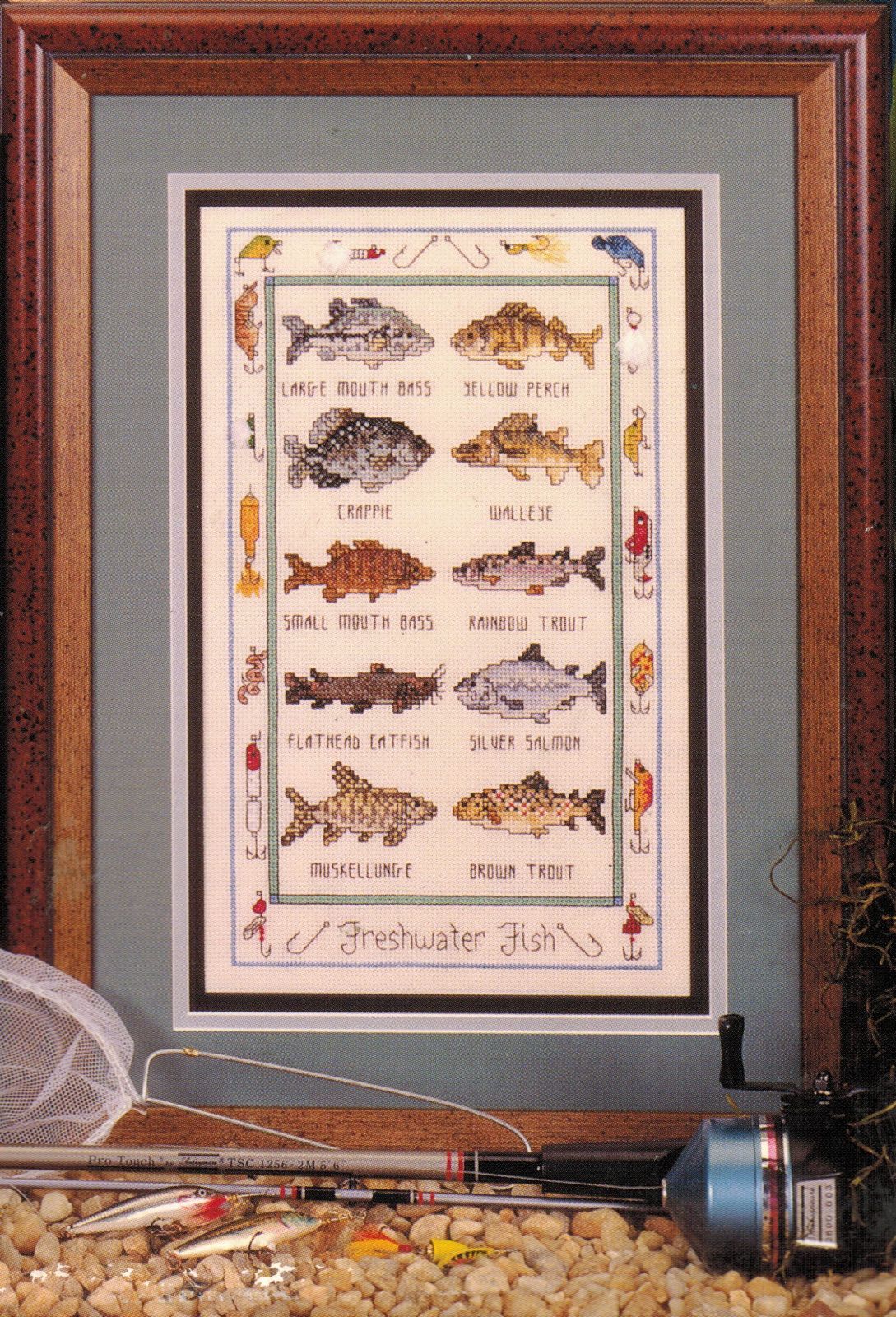 Cross Stitch Gone Fishing Bass Trout Bluegill Walleye Salmon Catfish ...