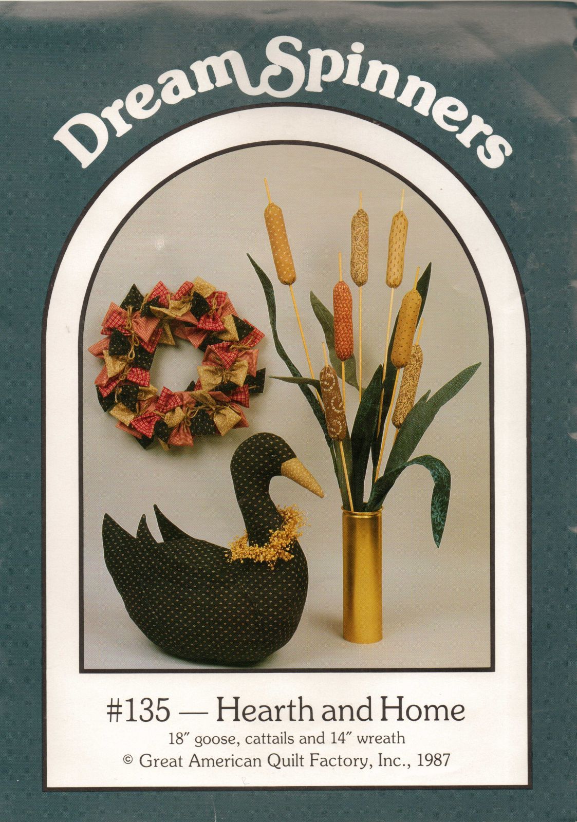 1987 Dream Spinners 18" Goose Cattails Dried Flower Wreath Sew Pattern ...