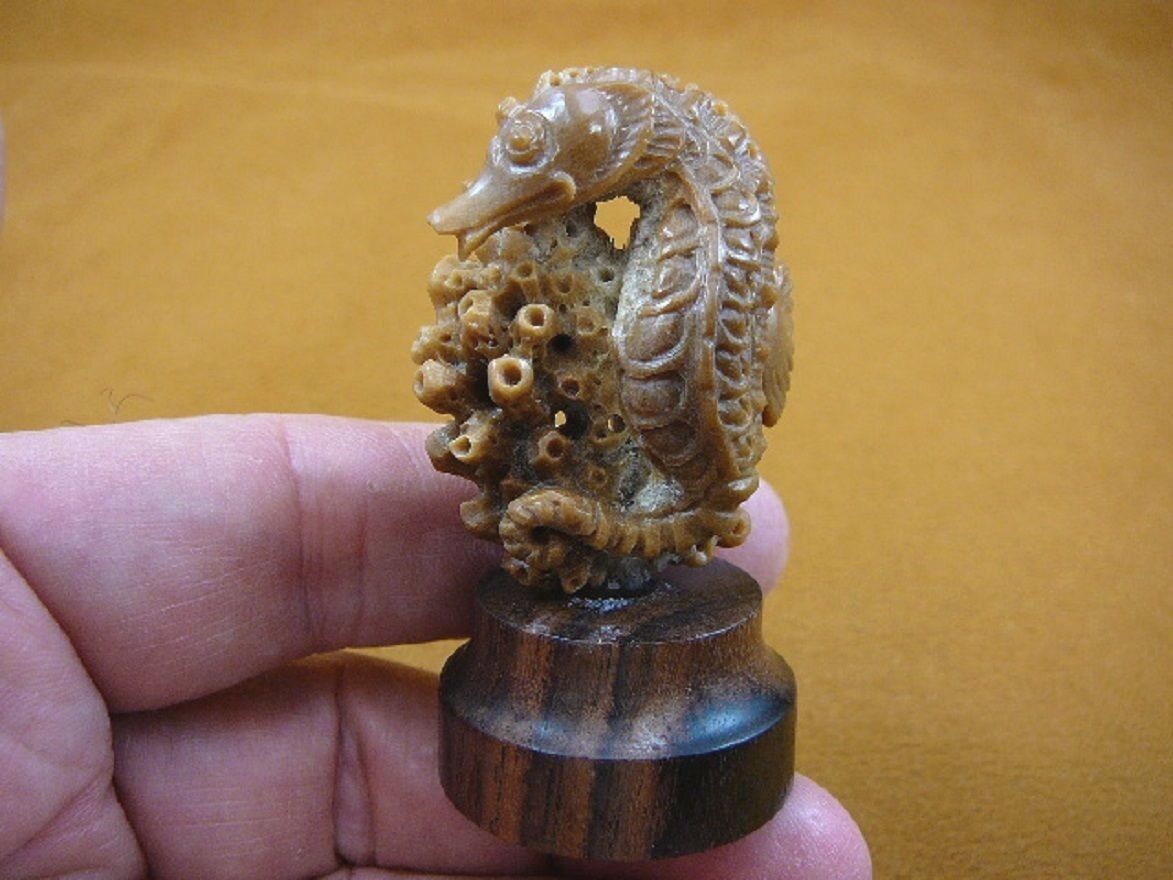 (tb-seah-1) little tan Seahorse Tagua NUT palm figurine Bali carving ...