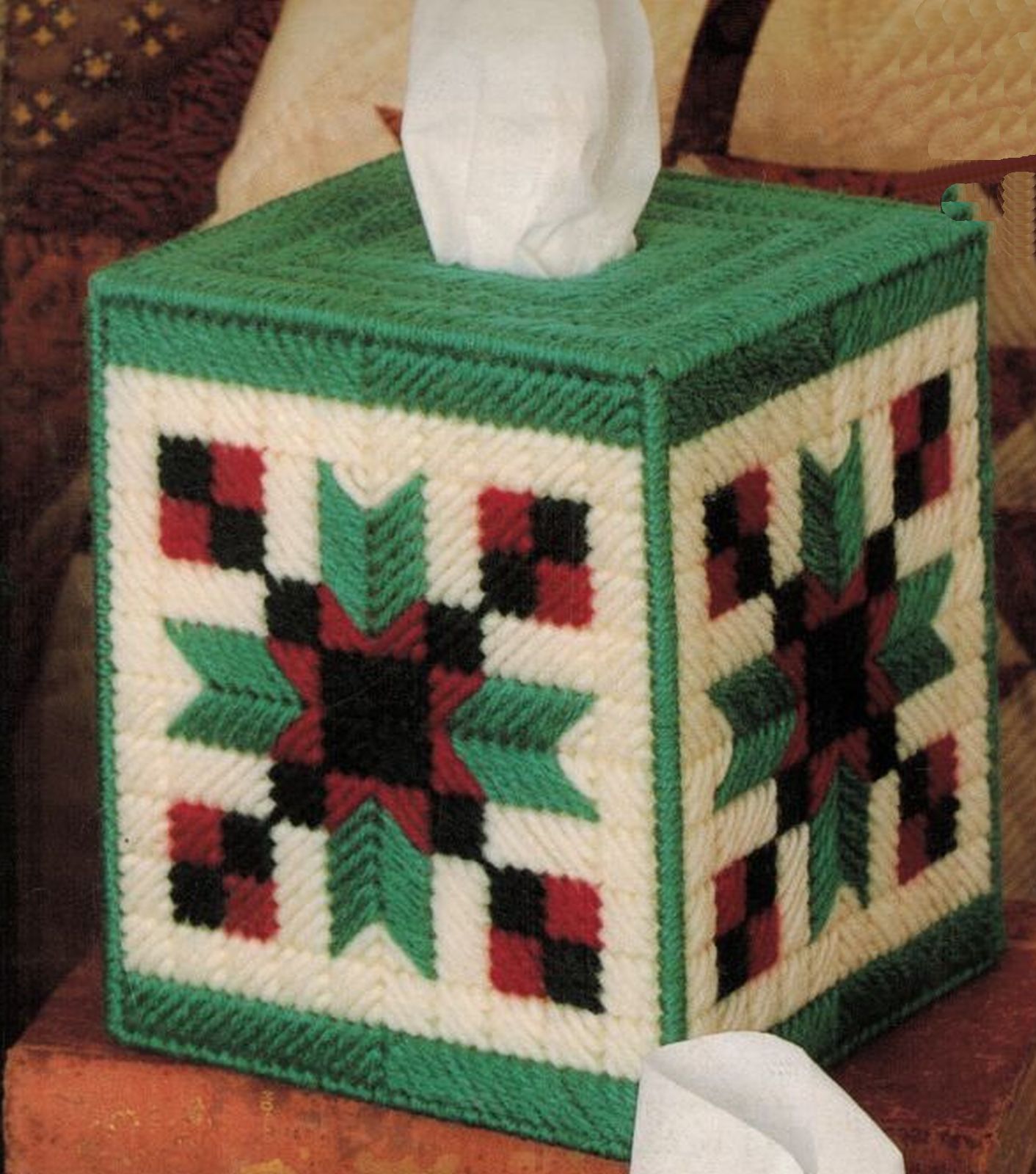 8 Plastic Canvas Patchwork Quilt Tissue Cover Arrowheads Goose Log ...