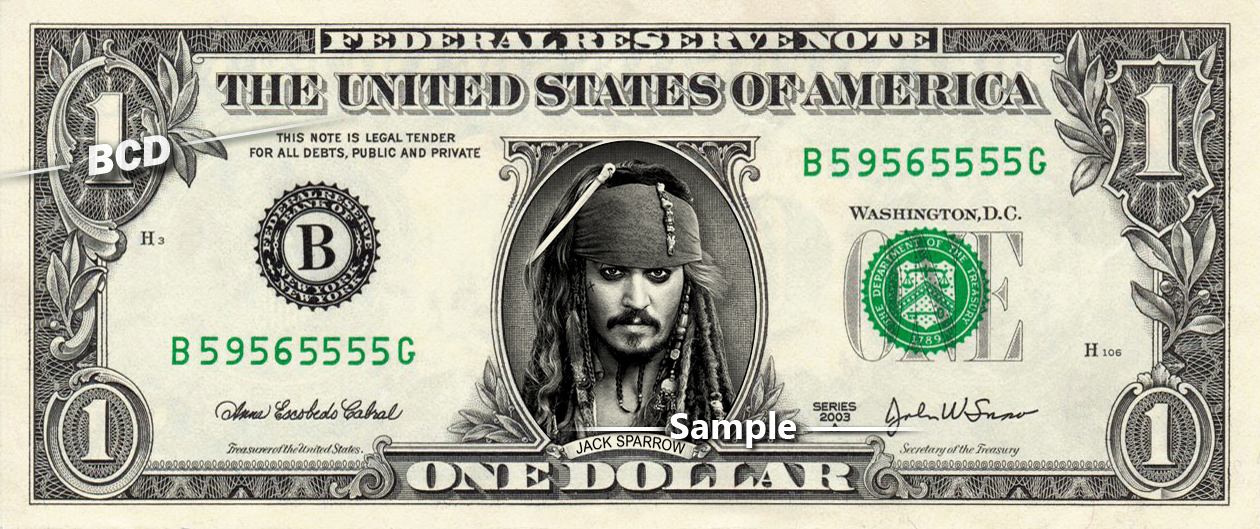 JACK SPARROW on REAL Dollar Bill - Disney Cash Money Bank Note Currency ...
