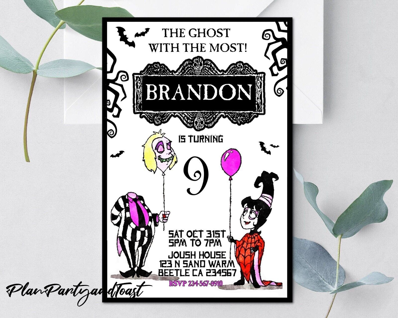 Beetlejuice birthday invitation 5x7 digital invite - Greeting Cards ...