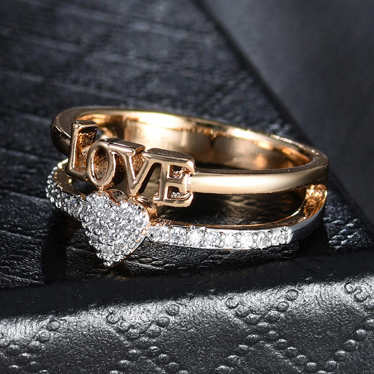 [Jewelry] Woman Love Heart Crystal Rhinestone Gold Filled Ring for ...