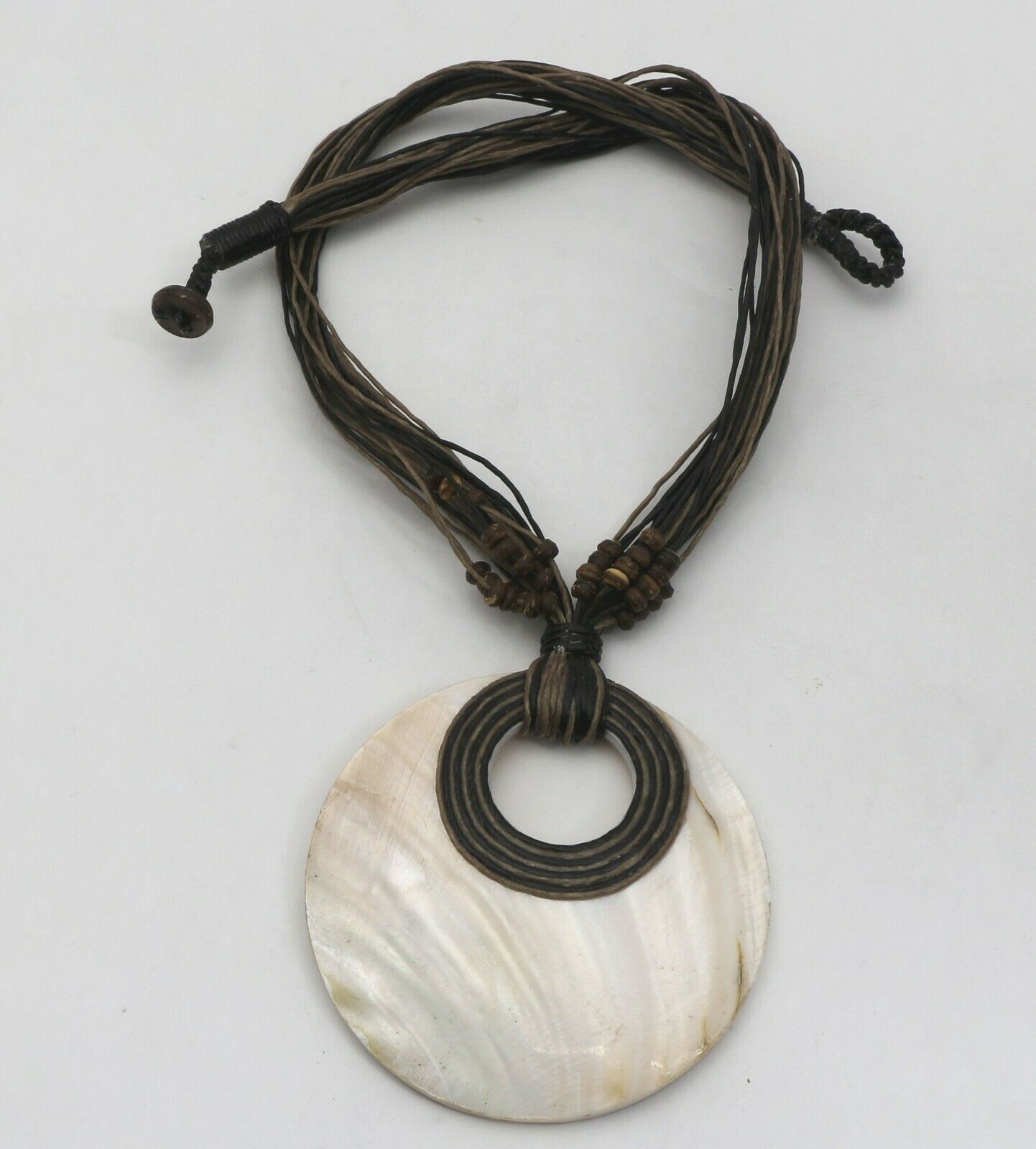 White Seashell Pendant Tribal Design Necklace with Black Spiral Design ...