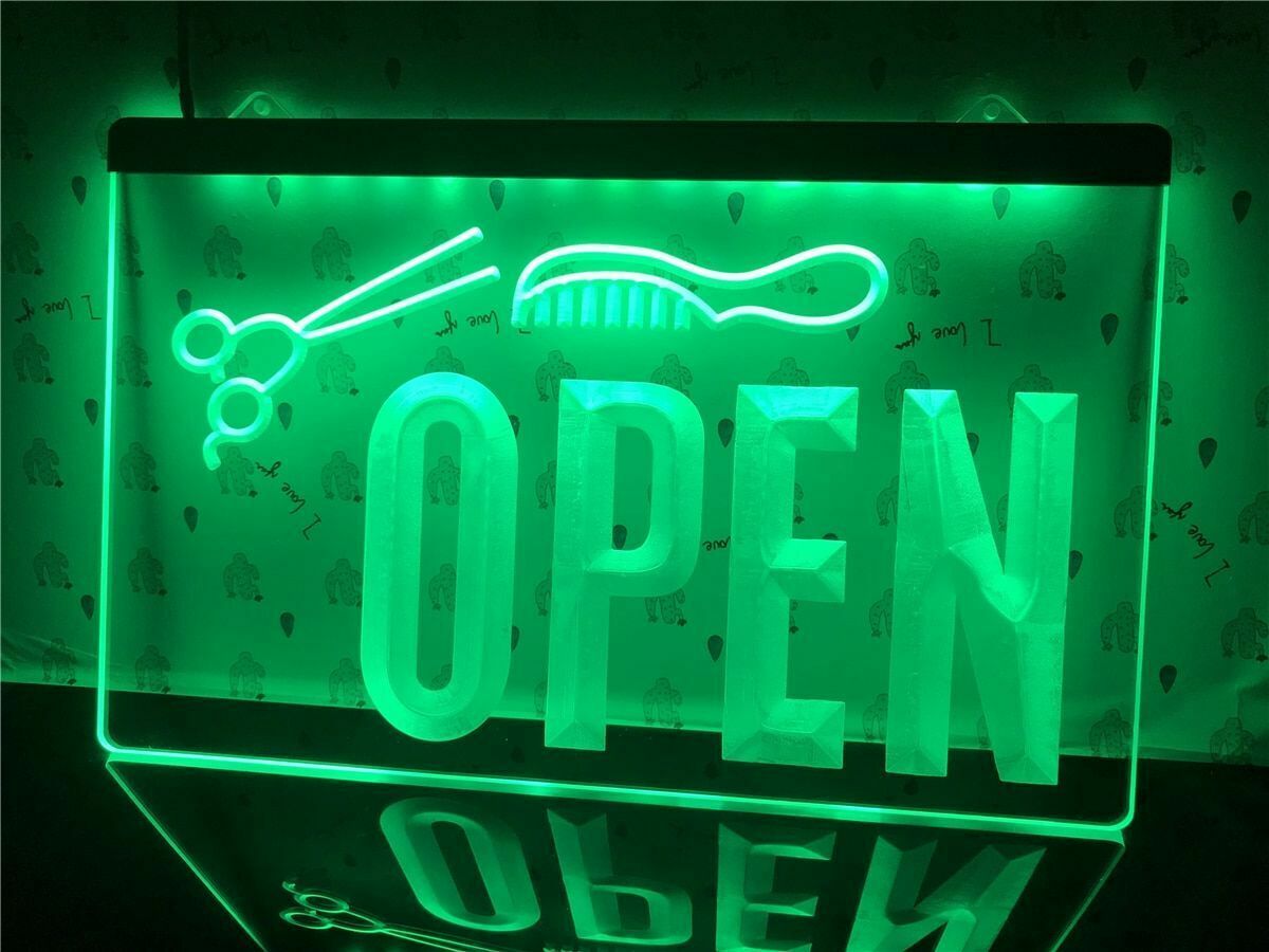 Open Hair Cut Scissor Shop Led Neon Sign Hang Signs Wall Beauty Salon ...