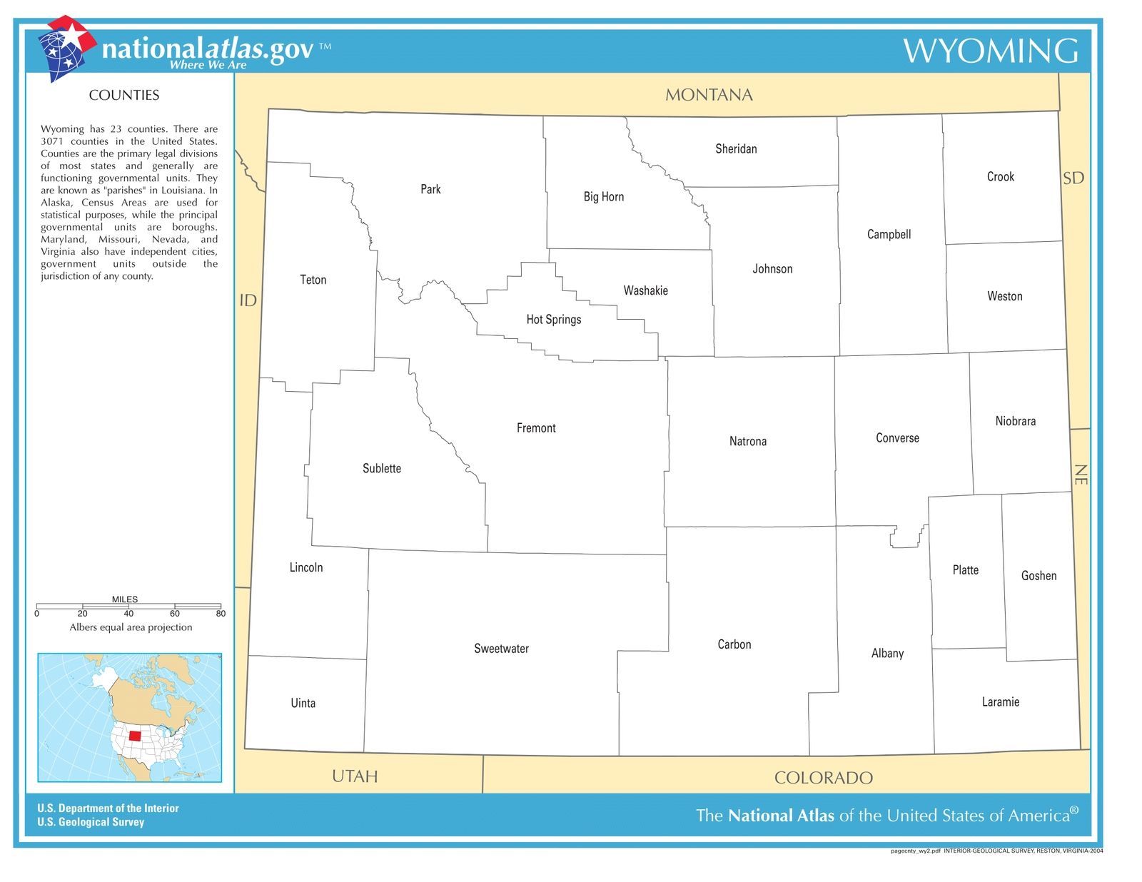 Wyoming State Counties Laminated Wall Map - US
