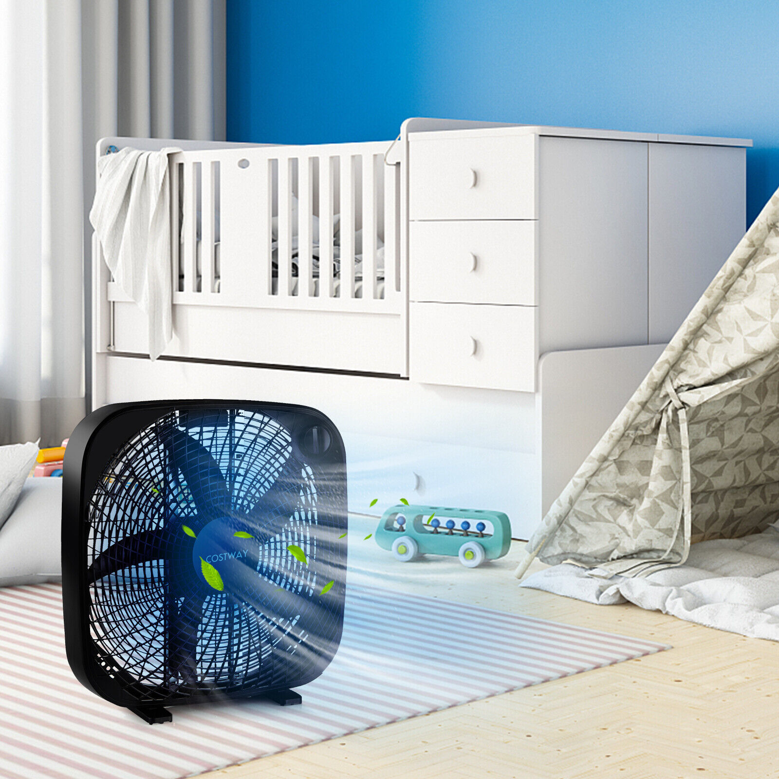 Costway 3-Speed Box Fan 20 inch Window Fan with 3 Settings Adjustable ...