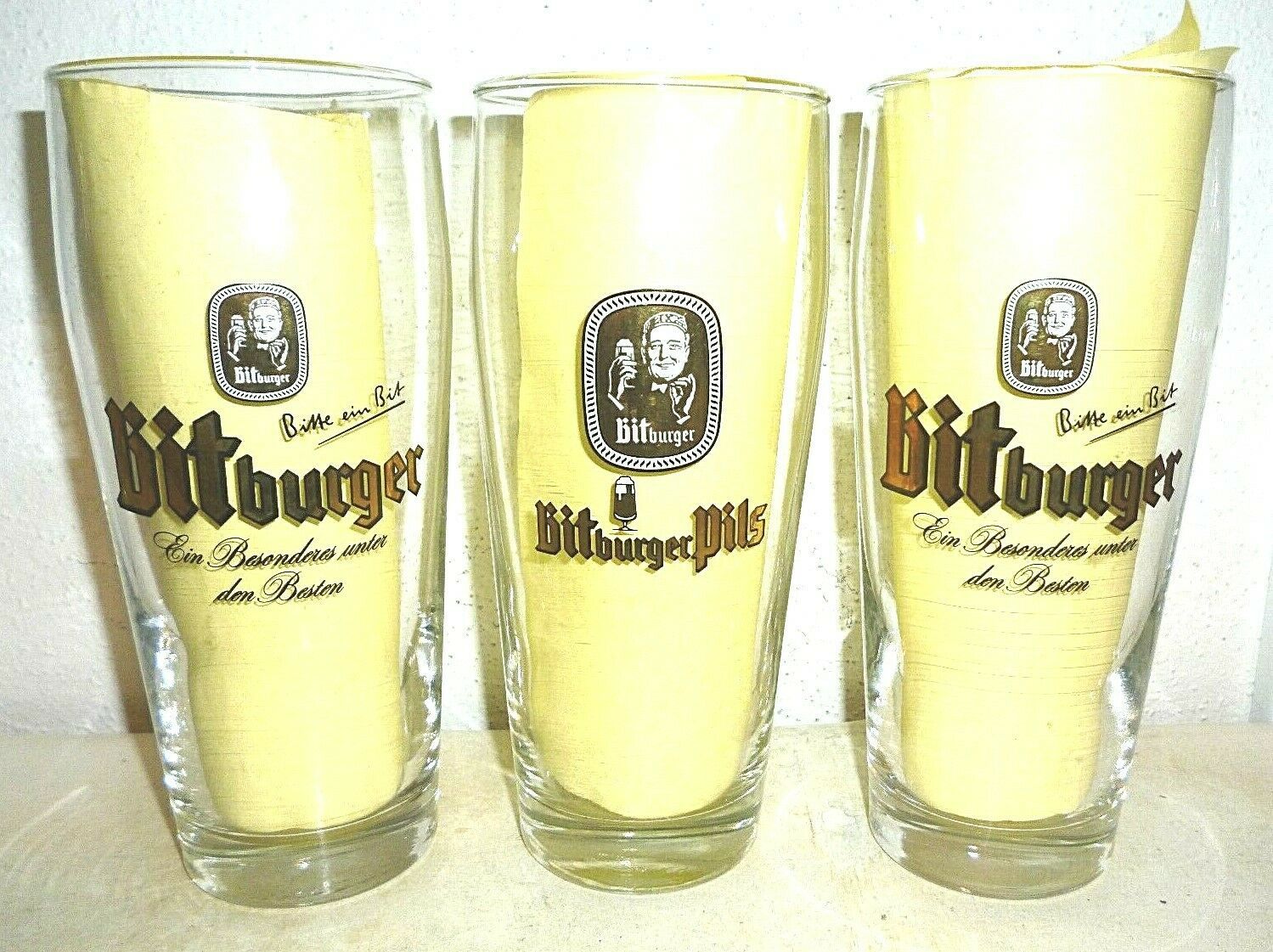 3 Bitburger Brauerei Bitburg 0.4L German Beer Glasses - Germany