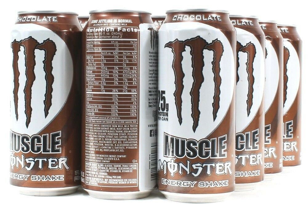 12 Monster Muscle Energy Shake Chocolate 25g Protein In Can Pump The ...