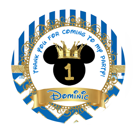 Printed Prince Mickey Mouse Birthday circle round sticker - Favors ...