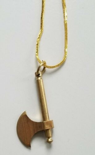Sikh Punjabi Brass Axe Pendant in Golden Chain Singh Khalsa Kaur Locket ...