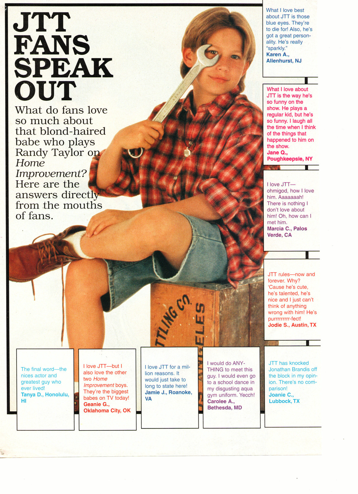 Jonathan Taylor Thomas teen magazine pinup clipping sitting on a box in ...