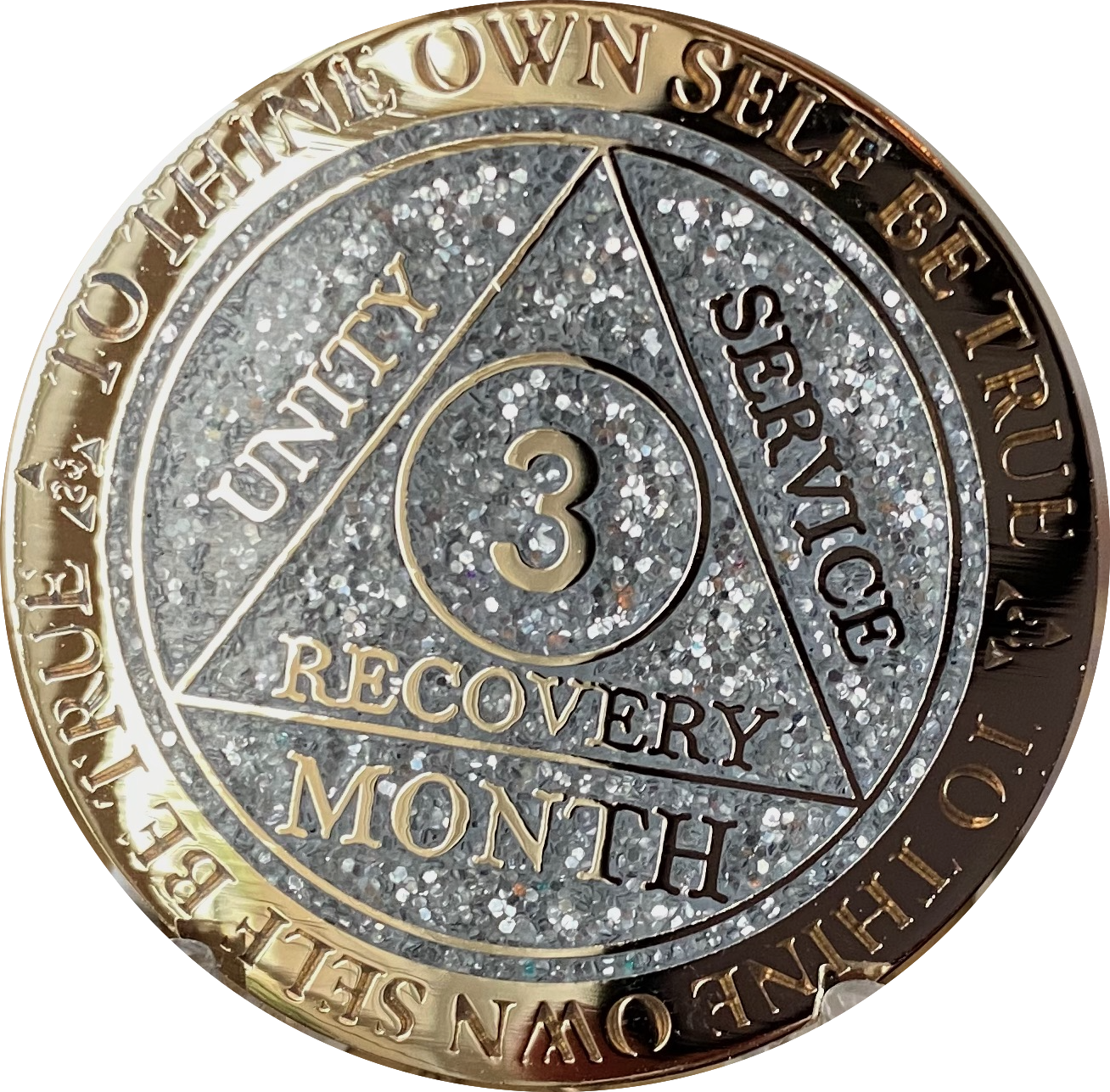 3 Month AA Medallion Recoverychip Reflex Silver Glitter Sobriety Chip ...