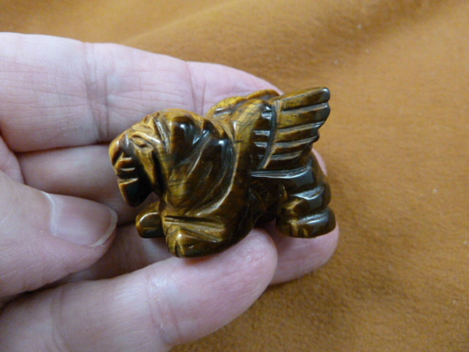 Y-LIO-GA-WA-562 brown Tigers eye LION GARGOYLE gemstone carving ...