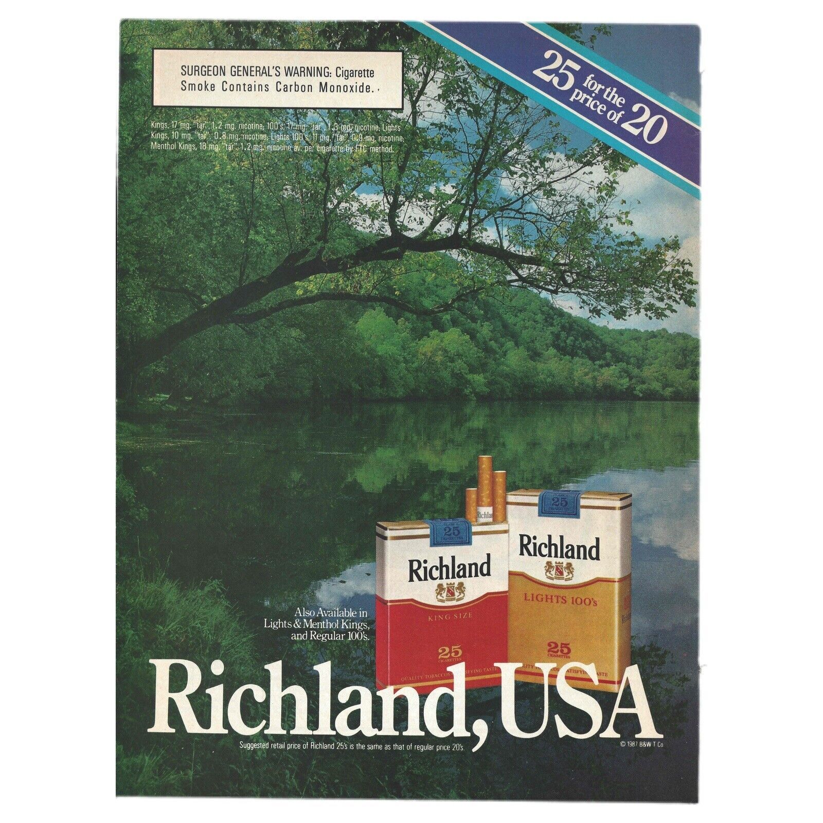 Richland Cigarettes Print Ad 1987 Tobacco Vintage 80s Retro River ...