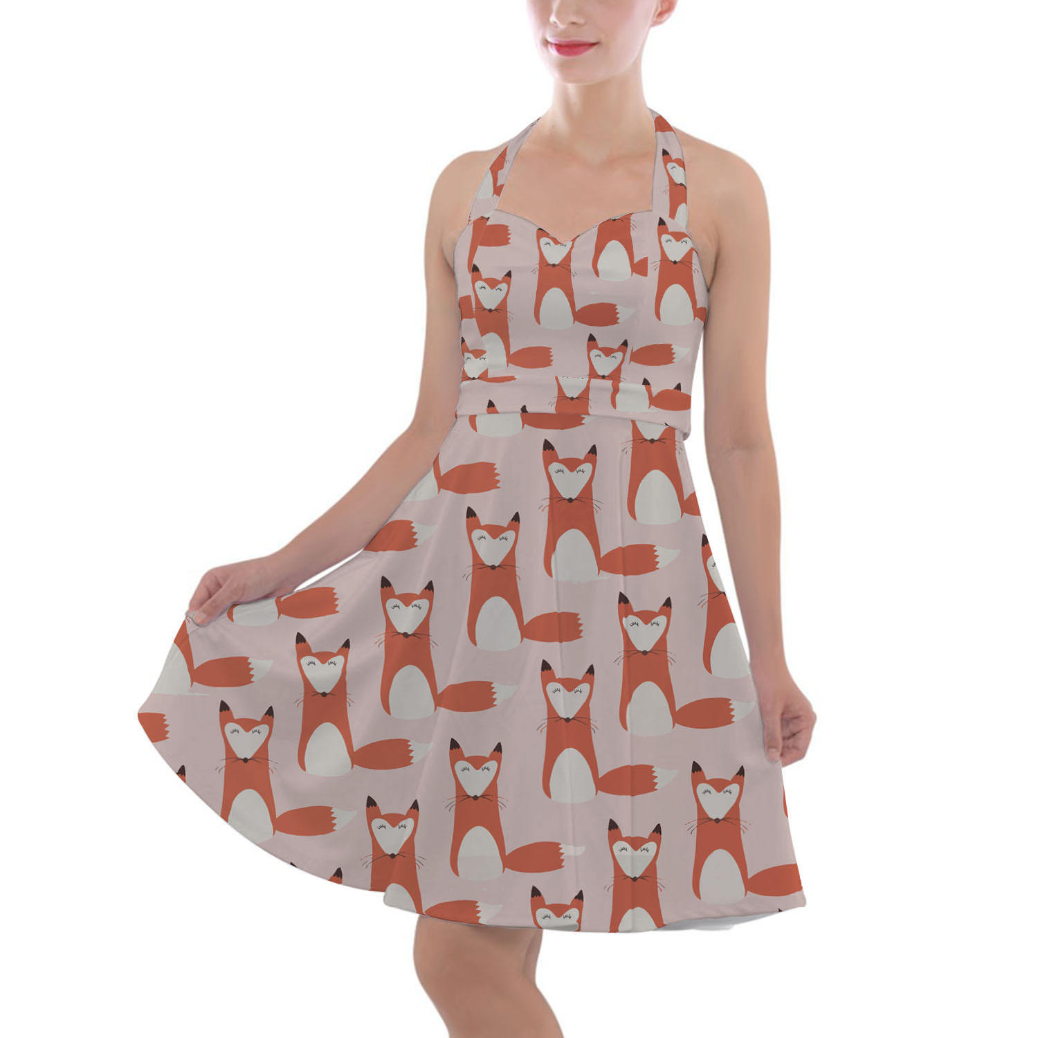 Foxy - Cute Fox Halter Vintage Style Dress - Dresses