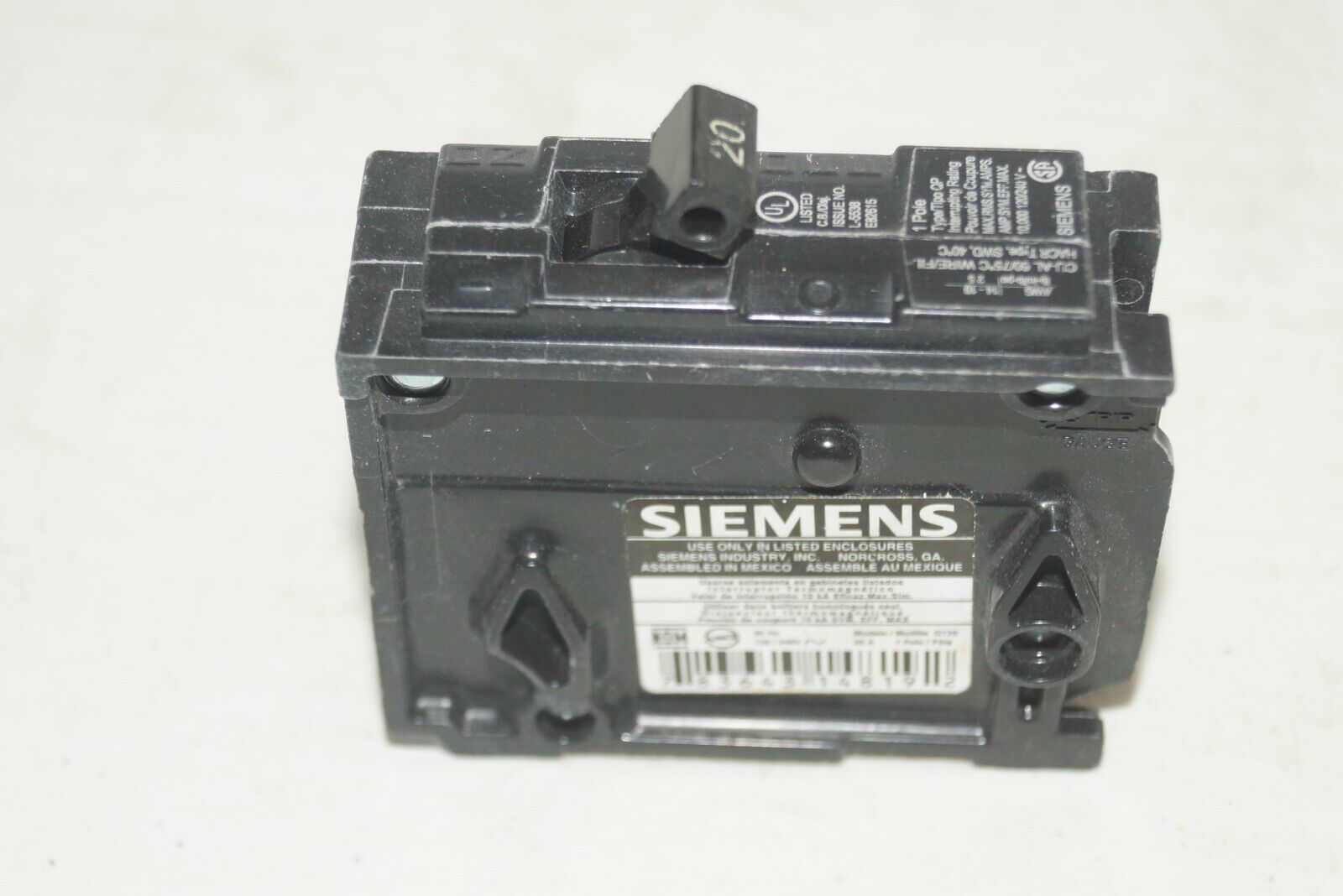 Siemens 20 Amp Single Pole Circuit Breaker Type QP Q120 - Circuit Breakers
