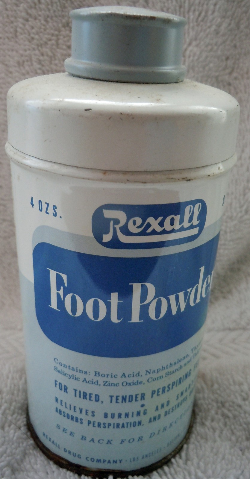 Vintage Rexall Foot Powder Tin Almost Full - Medicine & First Aid