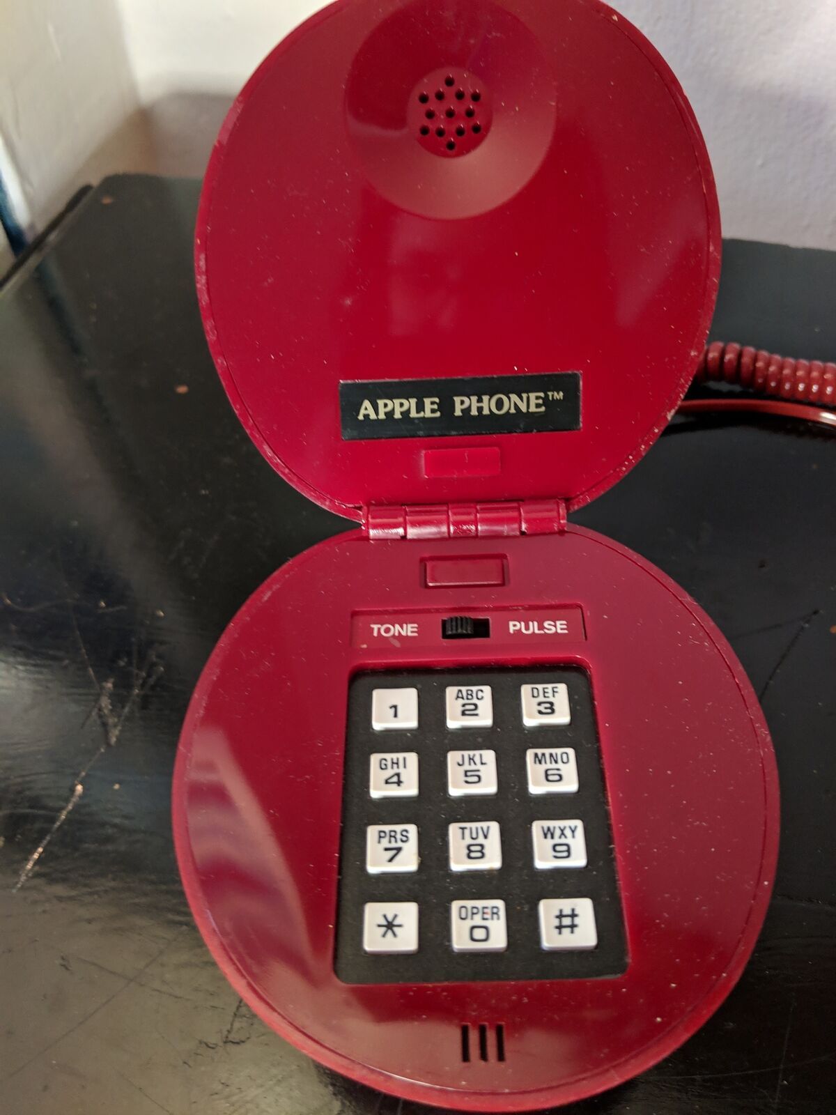 Vintage 1980's Red Apple Phone™ apple shape flip phone with chord and ...