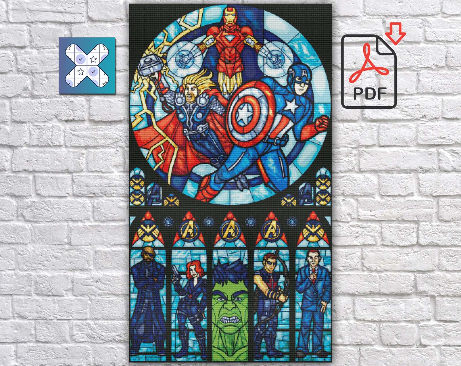 Avengers Marvel Stained Glass Heroes Movie Counted PDF Cross Stitch ...