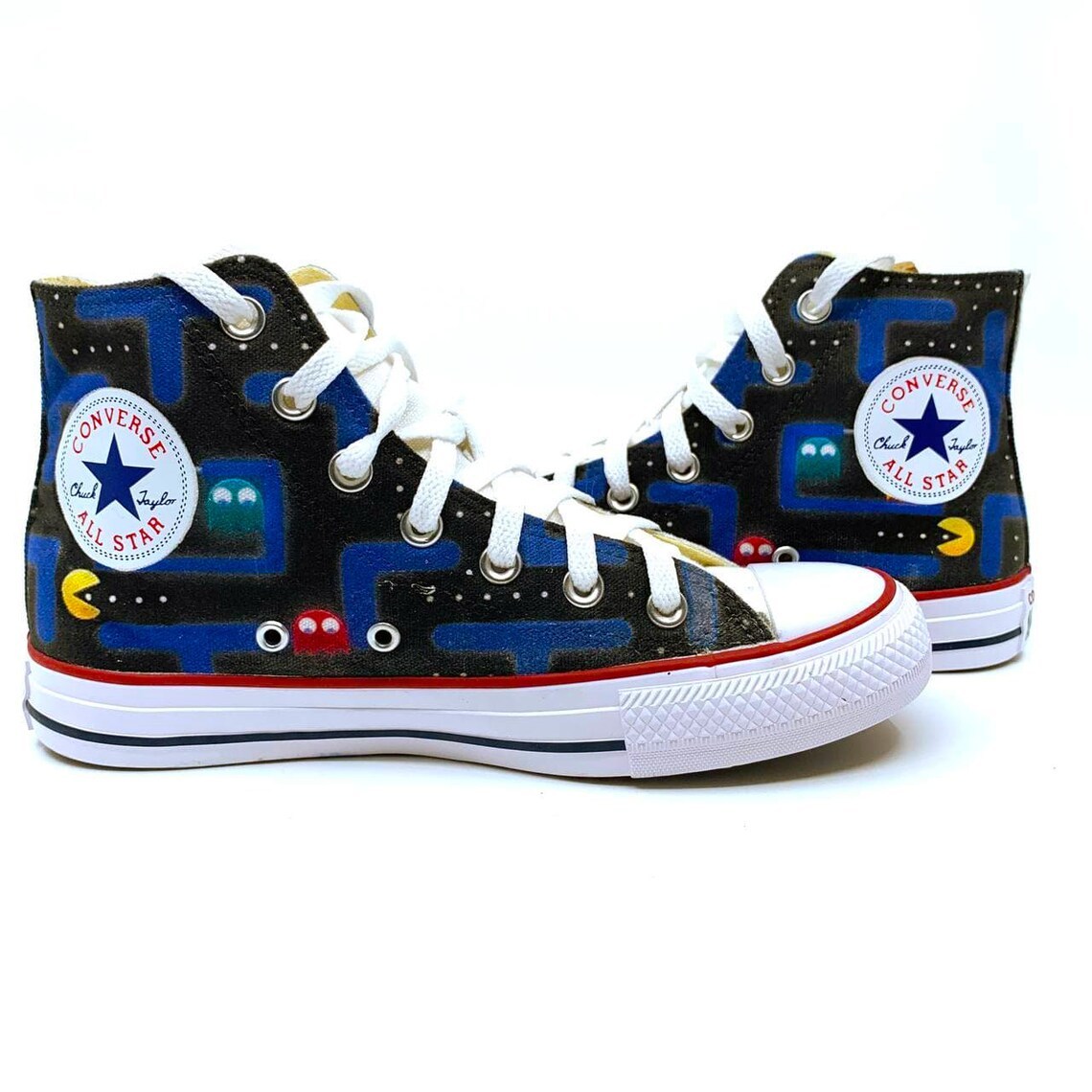 Pac Man Fan Art Custom Hand Made Hi Top Converse Retro 80s Arcade Gamer ...