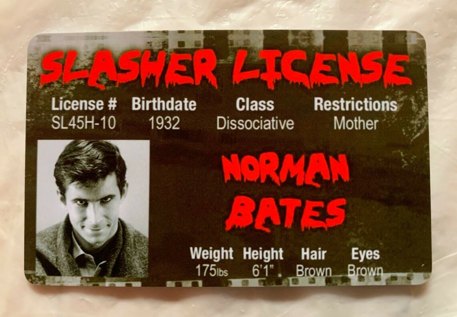 Norman Bates Psycho Slasher License ID Card Anthony Perkins Horror ...